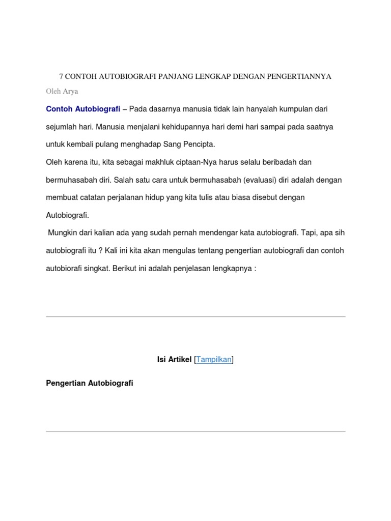 7 Contoh Autobiografi Panjang Lengkap Dengan Pengertiannya | PDF