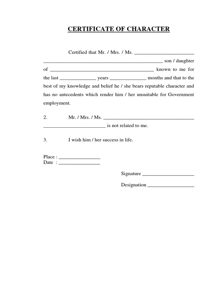 Character Certificate | PDF