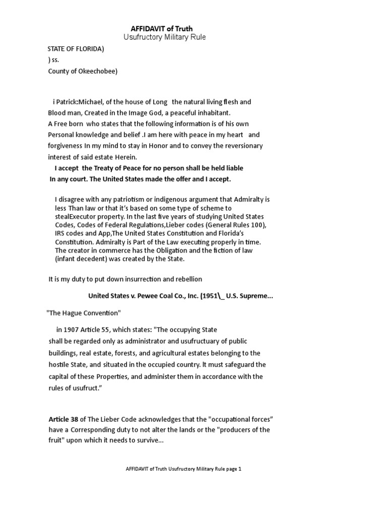 Affidavit Lieber Patrick Amended 2017 | PDF | Trust Law | United States ...