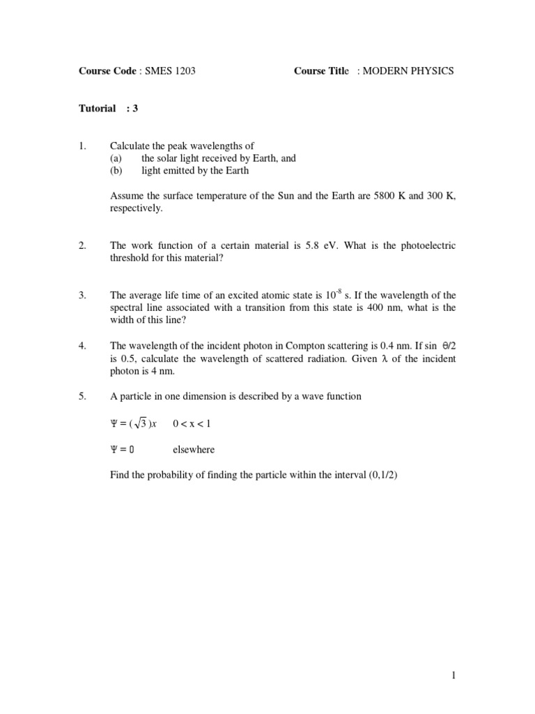 Modern Physics Problem Set Solutions | PDF