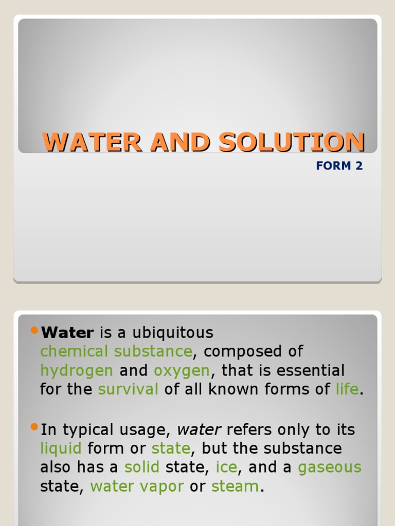 Water Properties and Solutions Overview | PDF | Solution | Water