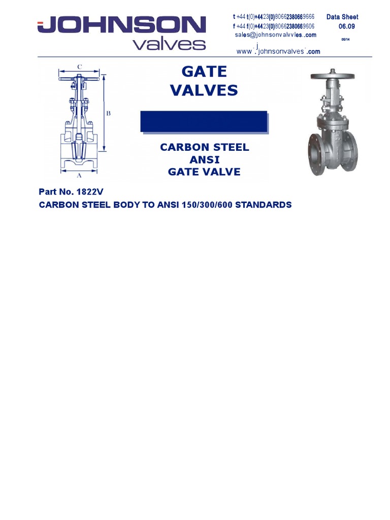 Data Sheet No. 06.09 - 1822V Gate Valve | PDF | Valve | Hydraulics
