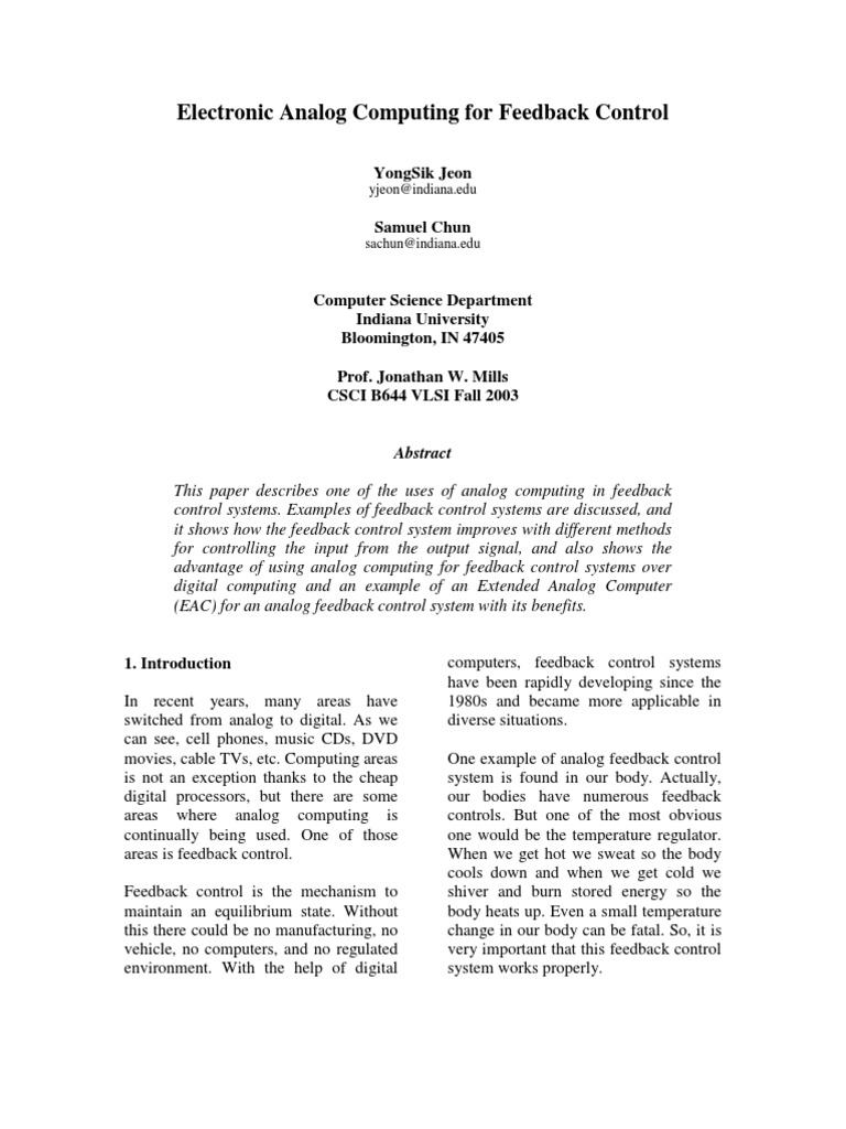 Analog Computing in Feedback Control | PDF | Technology & Engineering