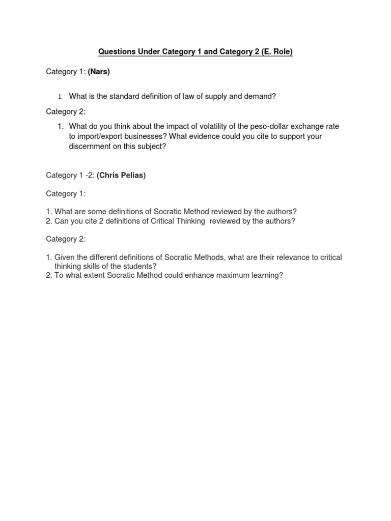 Questions Using The Taxonomy of Socratic Questions Based On Critical ...