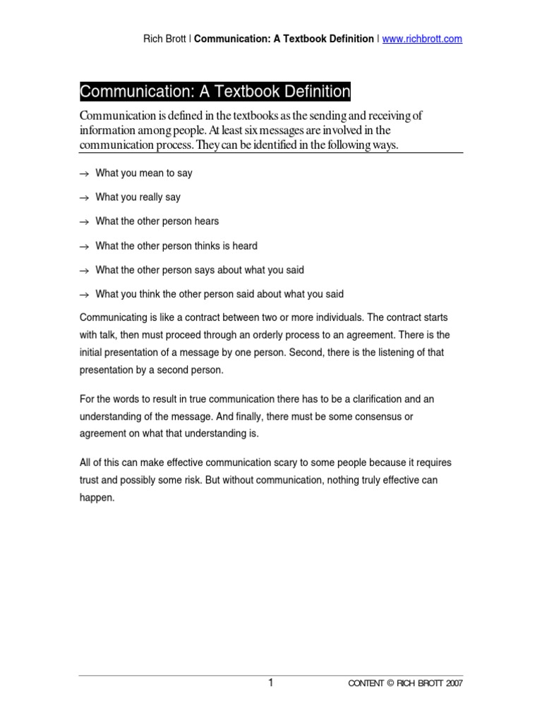 Communication A Textbook Definition | PDF