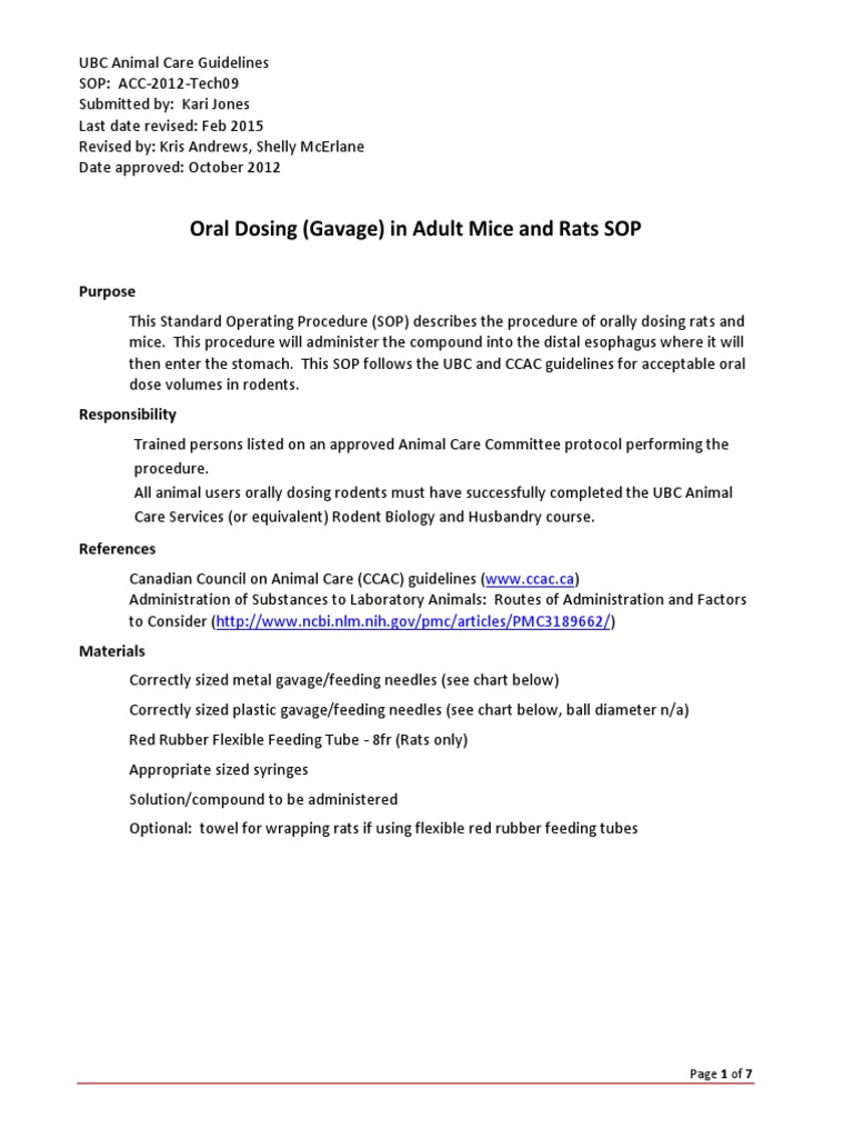 TECH 09 Oral Dosing (Gavage) (2015) | PDF | Esophagus | Lung