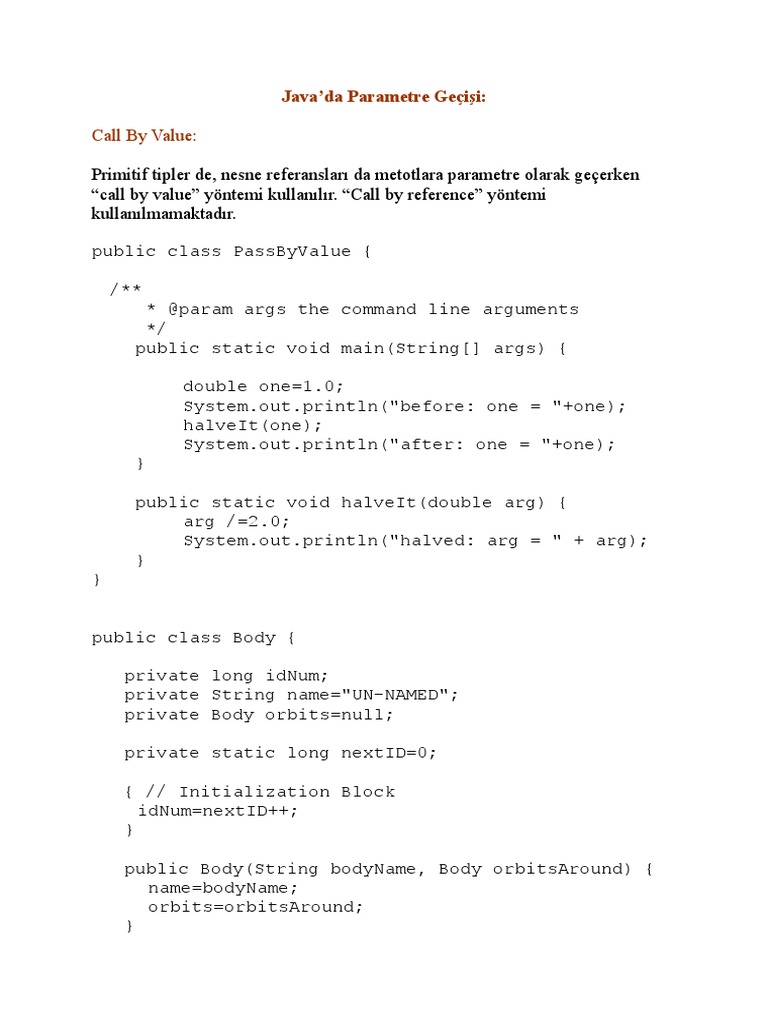 Call by Value:: Java'da Parametre Geçişi | PDF