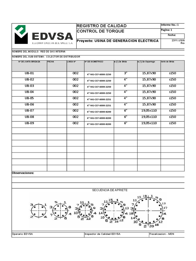 Planilla de Torque 1ra Etapa de Gas | PDF | Naturaleza