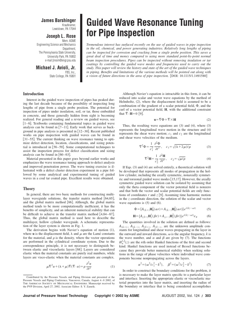 Guided Wave Resonance Tuning For Pipe Inspection: James Barshinger ...