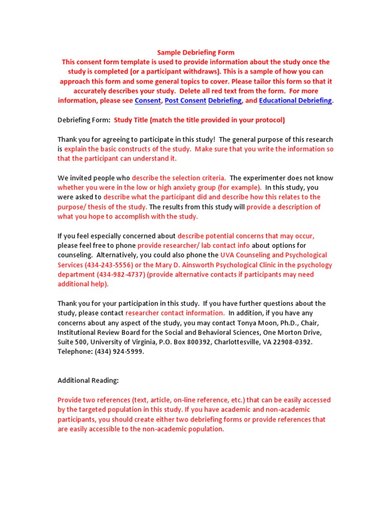 IRB-SBS Sample Debriefing Template | PDF