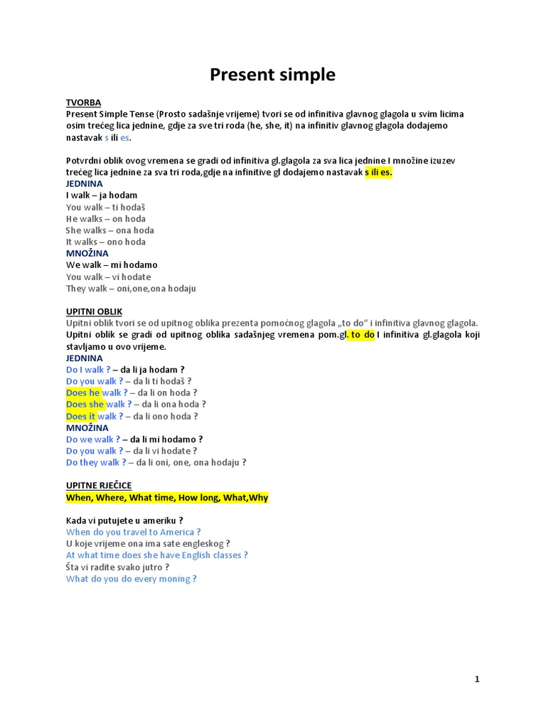 Present simple: Tvorba