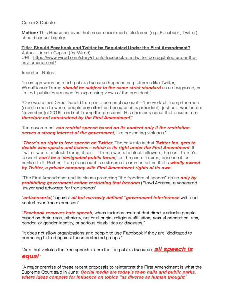 Debate Censoring and Social Media | PDF | Freedom Of Speech | First ...
