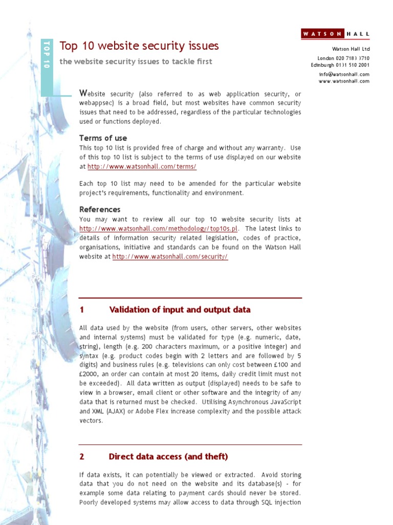 Top10 Website Security Issues | PDF | Websites | Computer Security
