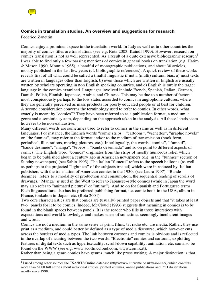 Comics in Translation Studies. An Overvi | PDF | Comic Strips | Comic Book