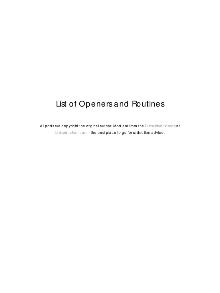 Seducers Diary - Openers and Routines | PDF