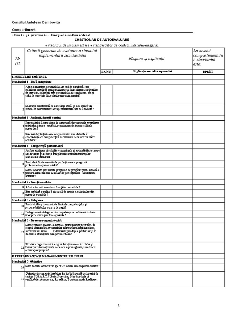 Anexa 4.1 Chestionar de Autoevaluare | PDF