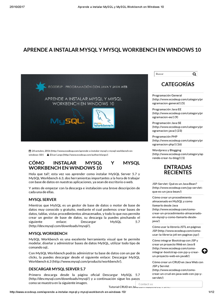 Aprende A Instalar MySQL y MySQL Workbench en Windows 10 | PDF | Mi sql ...
