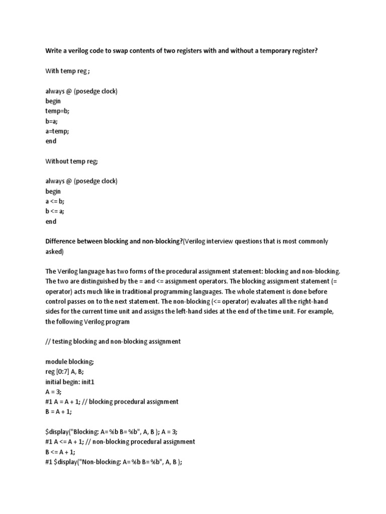 Write A Verilog Code To Swap Contents of Two Registers With and Without ...