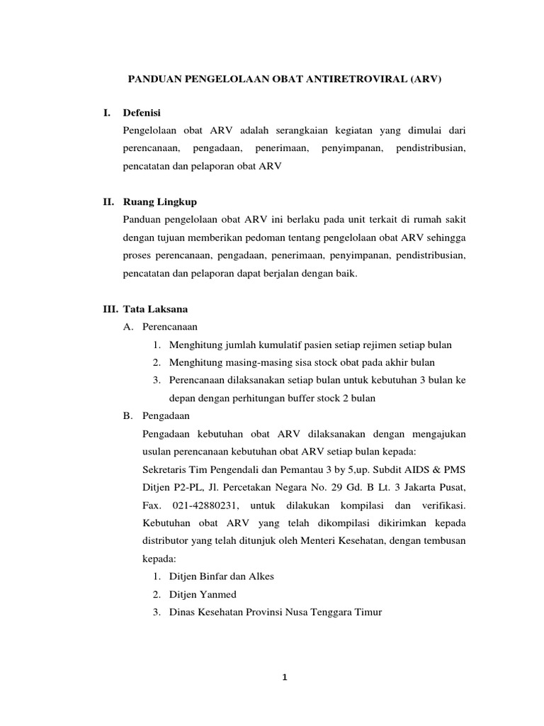 Panduan Pengelolaan Obat Arv | PDF