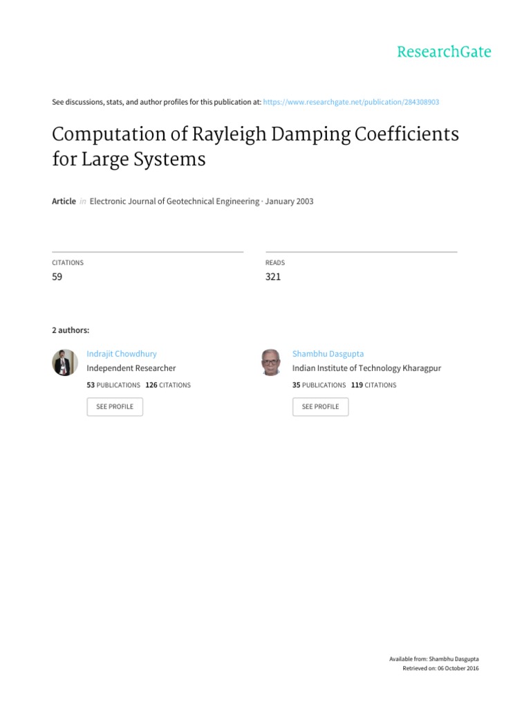 Computation Of Rayleigh Damping Coefficients For Large Systems Pdf Normal Mode Nonlinear