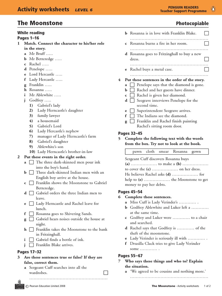 The Moonstone: Activity Worksheets | Download Free PDF | The Moonstone