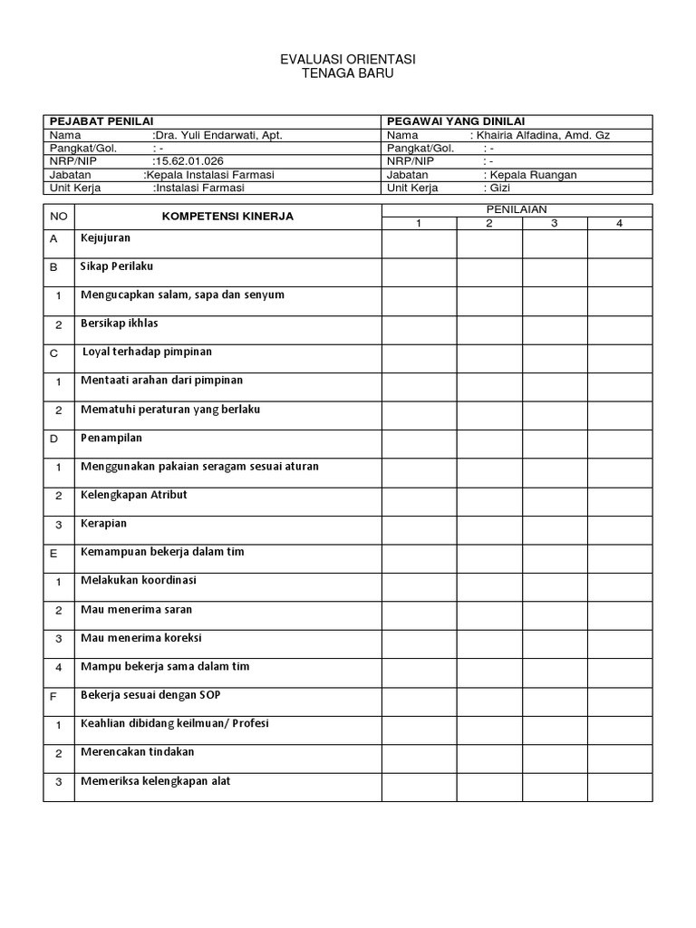 Evaluasi Orientasi Karyawan Baru | PDF