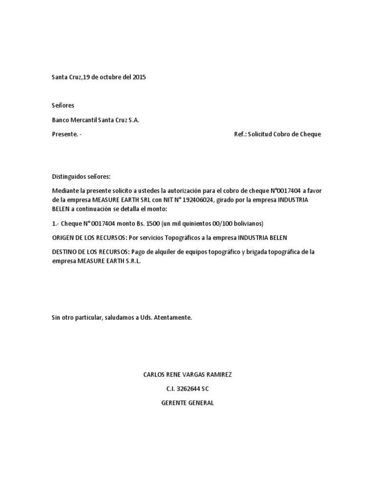 Solicitud Cobro de Cheque | Descargar gratis PDF | Bancario | Servicios financieros