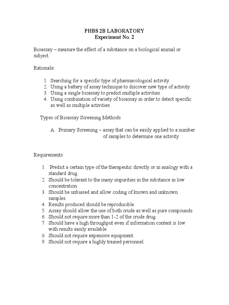 Phbs 2B Laboratory Experiment No. 2 | Download Free PDF | Assay | Toxicity