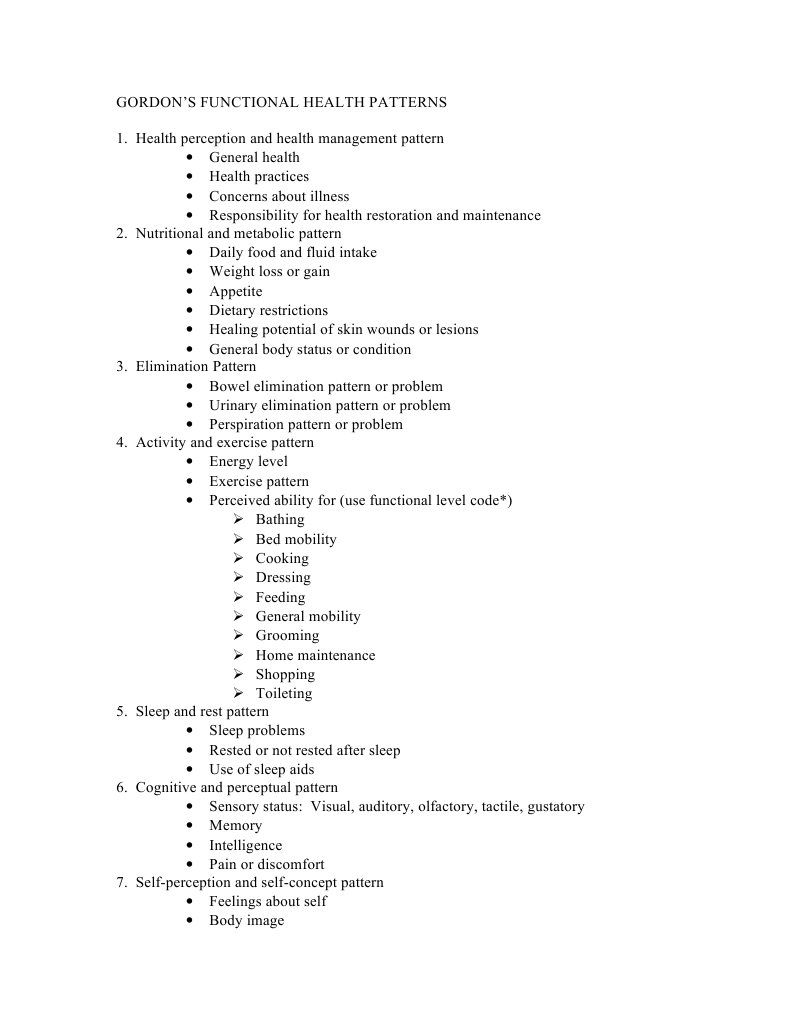 Gordon's Functional Health Patterns | PDF