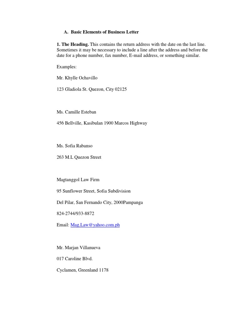 Basic Elements of Business Letter and Optional Parts | PDF