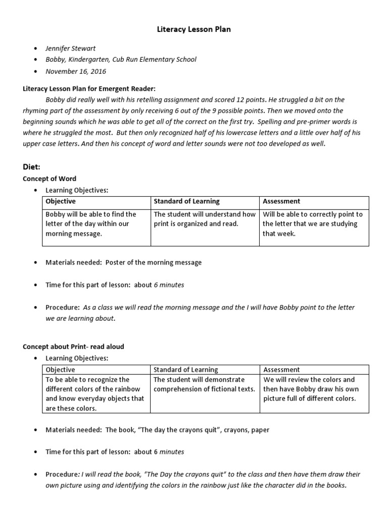 Lesson Plan For Emergent Literacy Lesson | PDF | Letter Case | Lesson Plan
