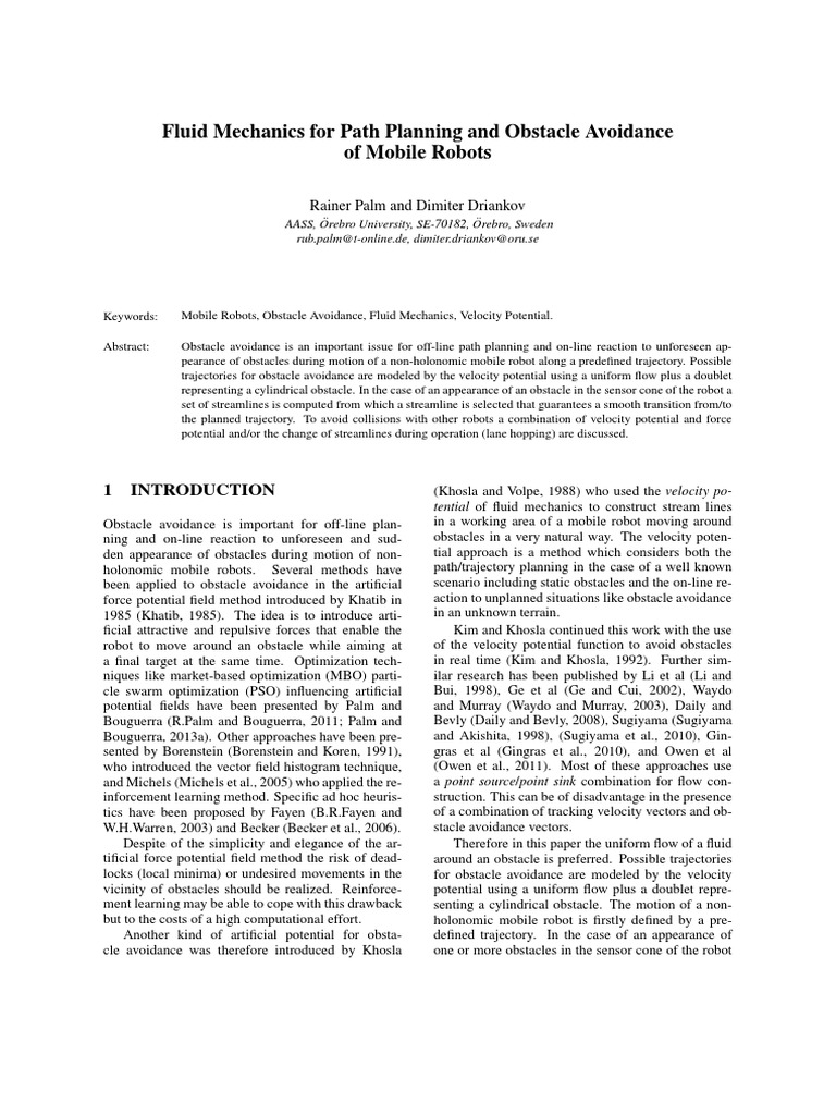 Fluid Mechanics For Path Planning and Obstacle Avoidance of Mobile Robots | PDF | Physics ...