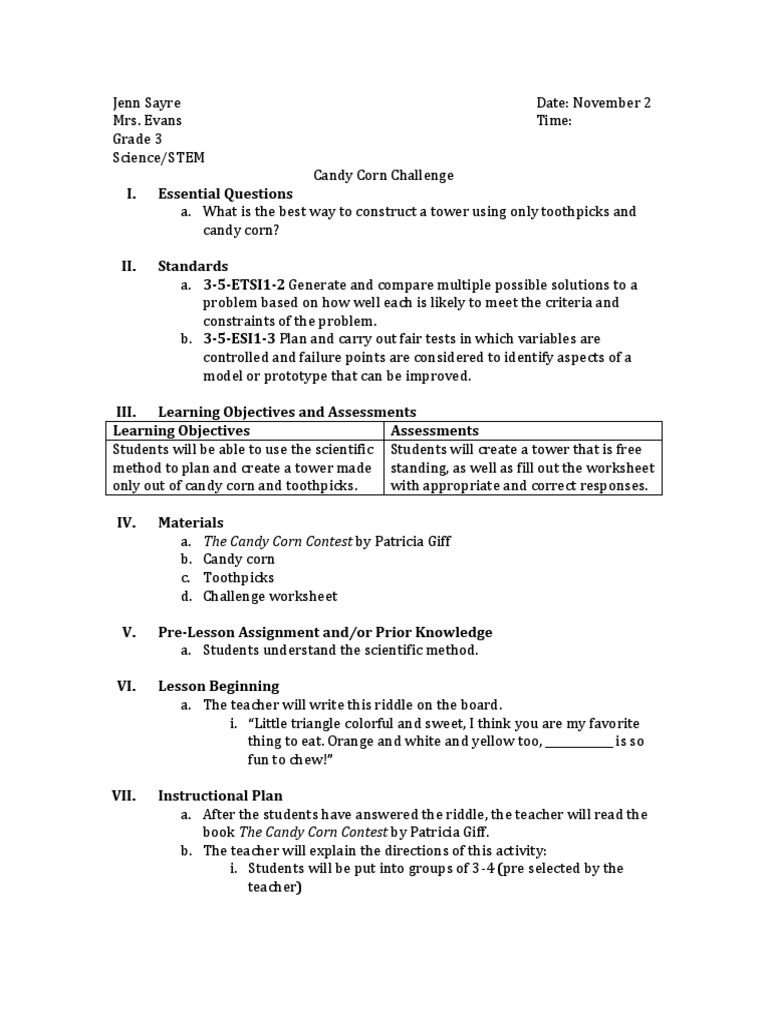 Candy Corn Tower Building Challenge | PDF | Educational Assessment ...
