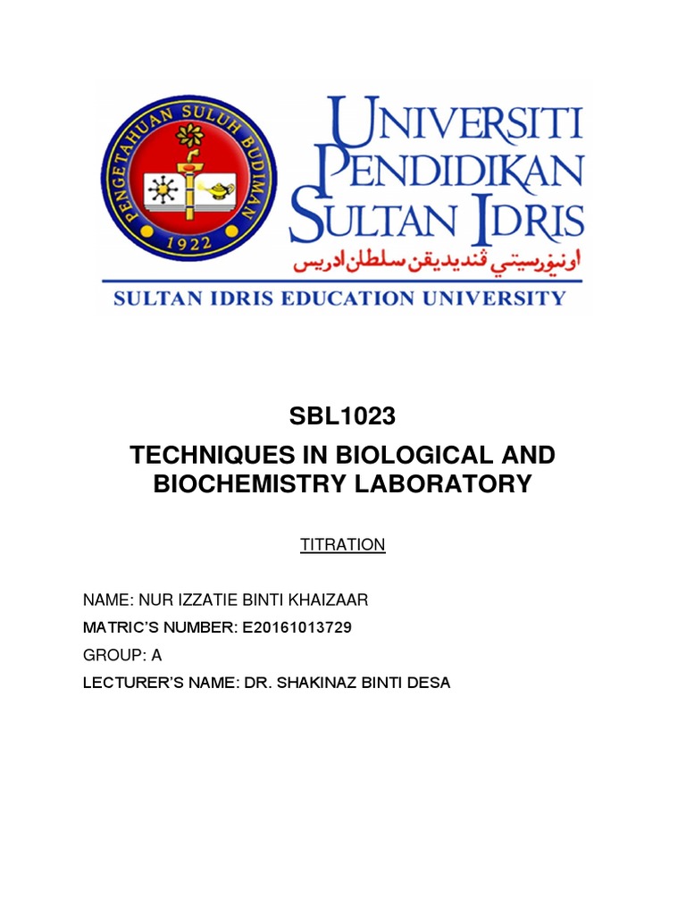 SBL1023 Techniques in Biological and Biochemistry Laboratory | PDF | Titration | Chemistry