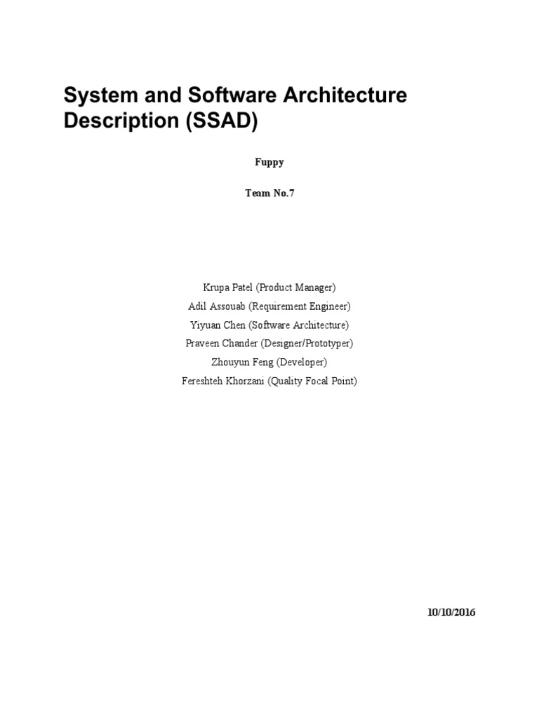 System and Software Architecture Description (SSAD) : Fuppy Team No.7 | PDF | Component Based ...