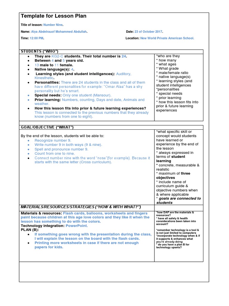 Template For Lesson Plan2 | Download Free PDF | Learning | Applied Psychology
