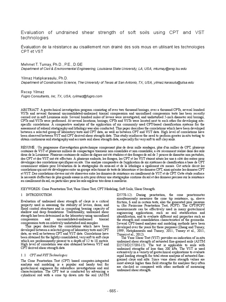 Evaluation of Undrained Shear Strength of Soft Soils Using CPT and VST ...