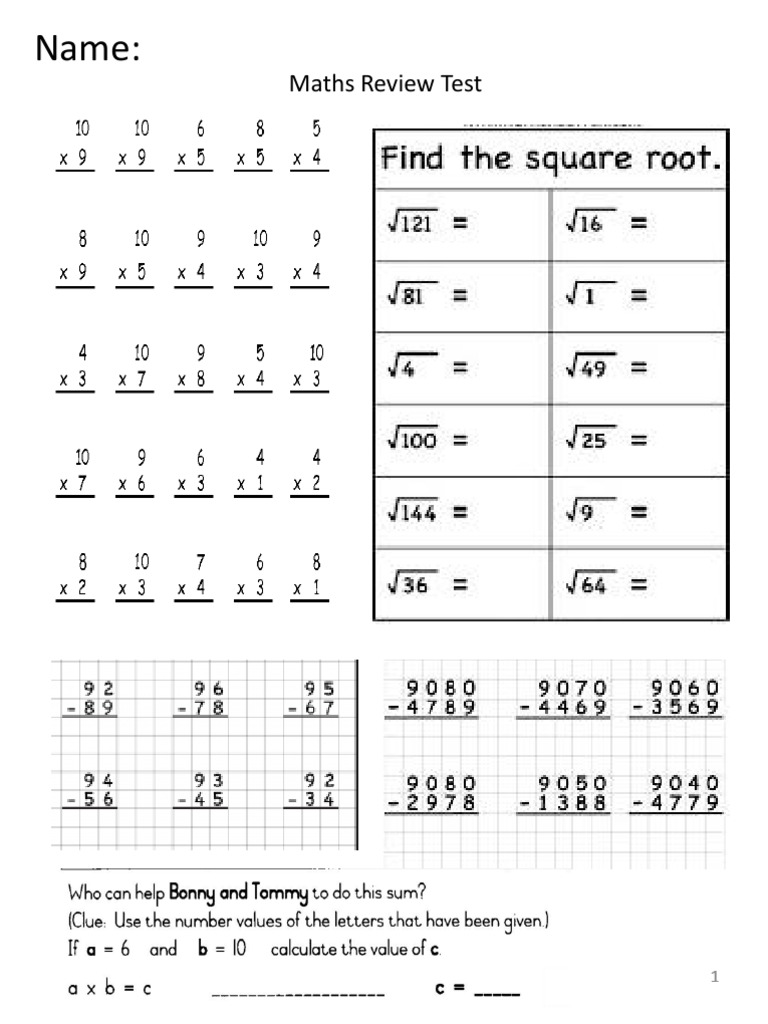 Maths Review Test | PDF
