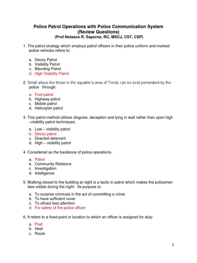 Review Questions Police Patrol With Communication | PDF | Police ...