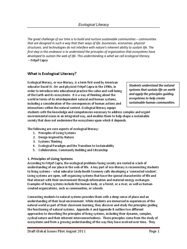 Irwin - Ecological Literacy | PDF | Sustainability | Ecology