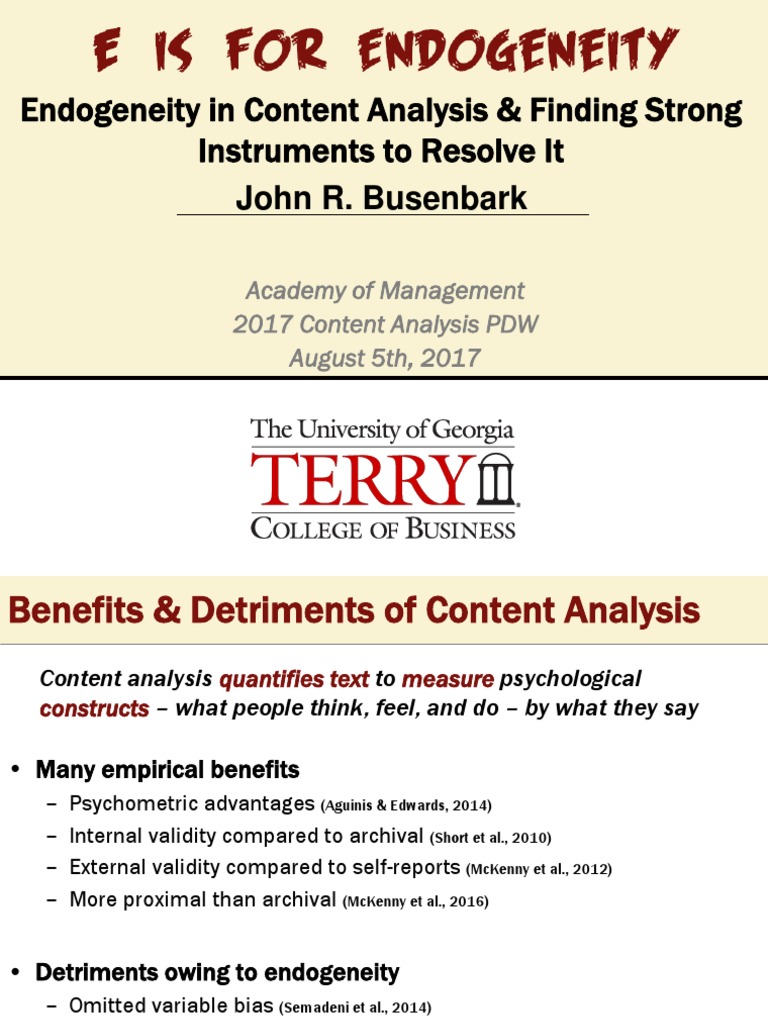 John Busenbark Presentation (AOM 2017) | PDF | Endogeneity (Econometrics) | Dependent And ...
