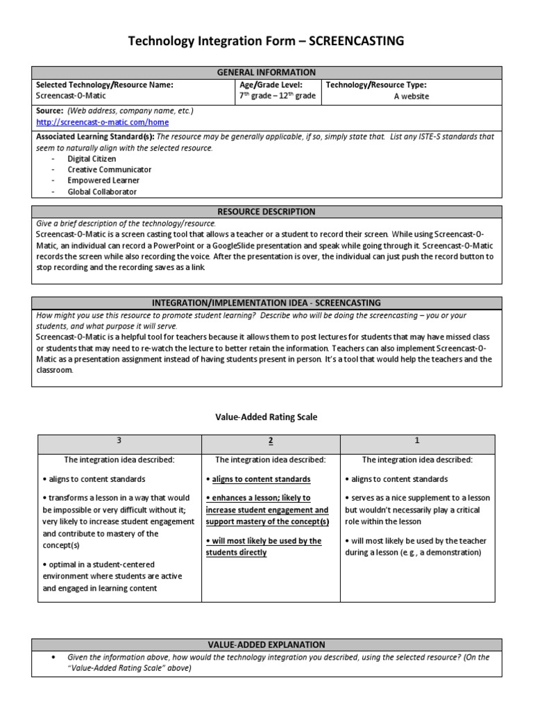 Technology Integration Screencasting | PDF | Pedagogy | Teaching