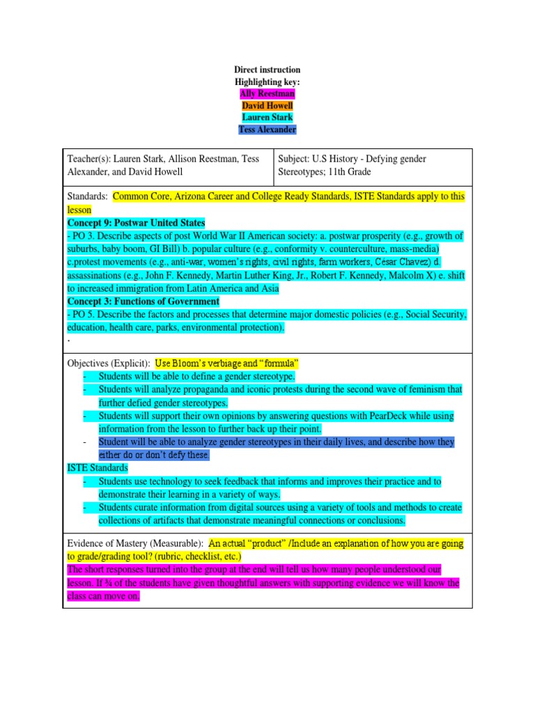 Lesson Plan Team Teach - Defying Gender Stereotypes | PDF | Gender ...