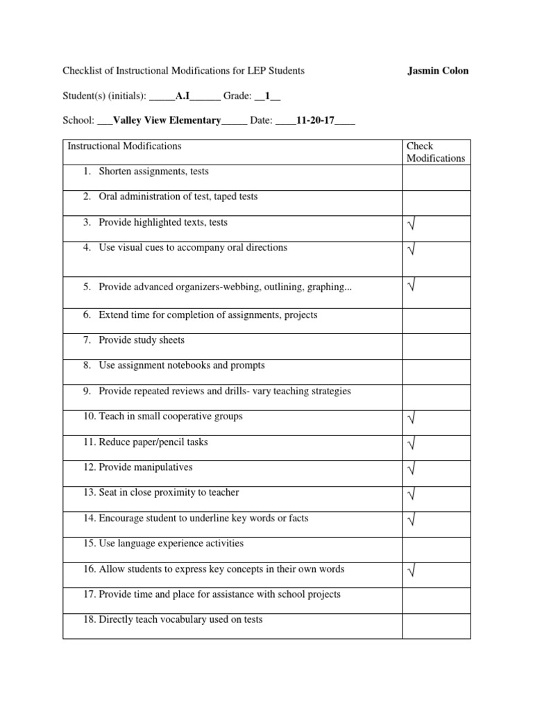 ell student observation checklist | Reading Comprehension | English As ...