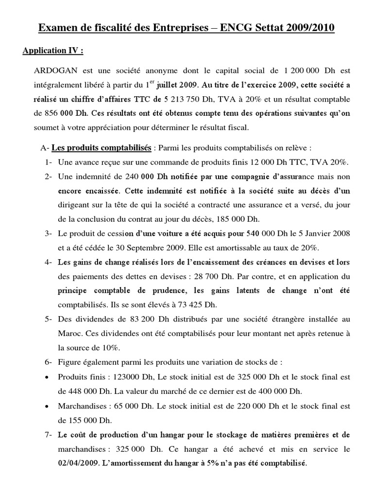 Exam ENCG Settat | PDF | Taxe sur la valeur ajoutée | Inventaire