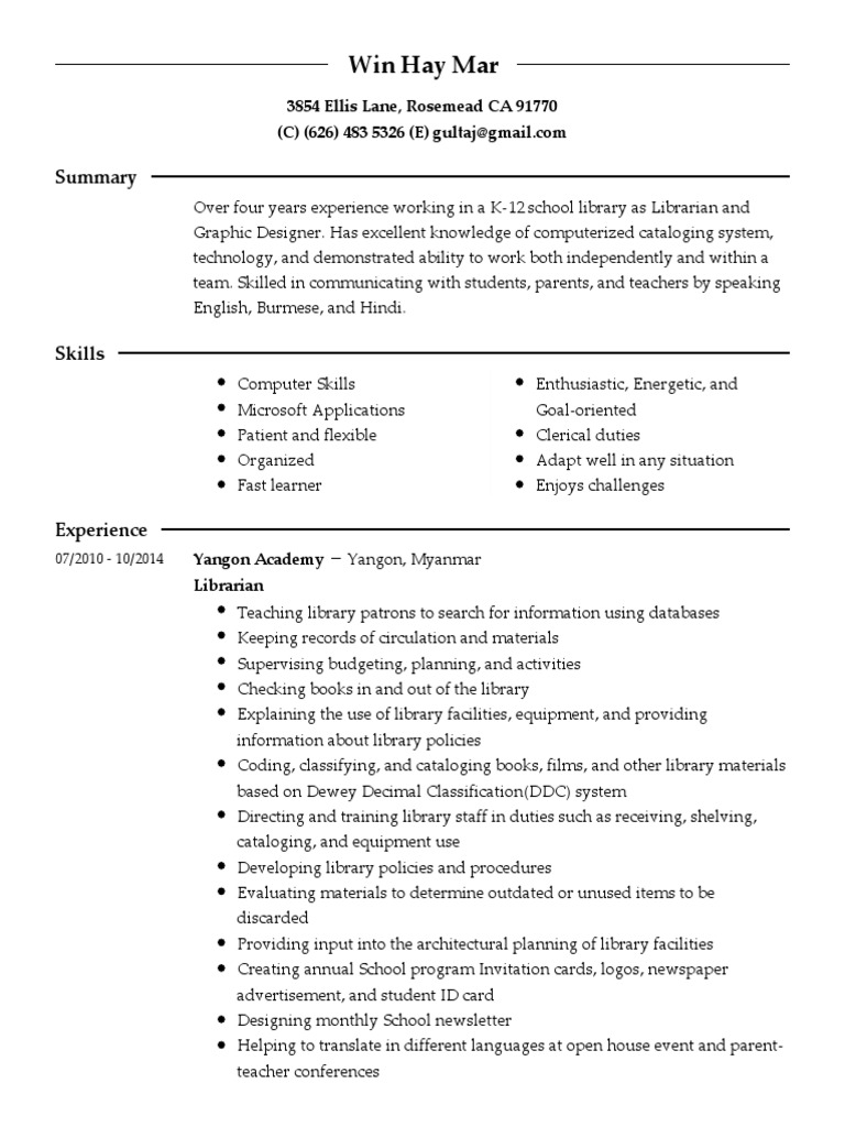 Win Hay Mar Library Assistant | PDF | Librarian | Libraries
