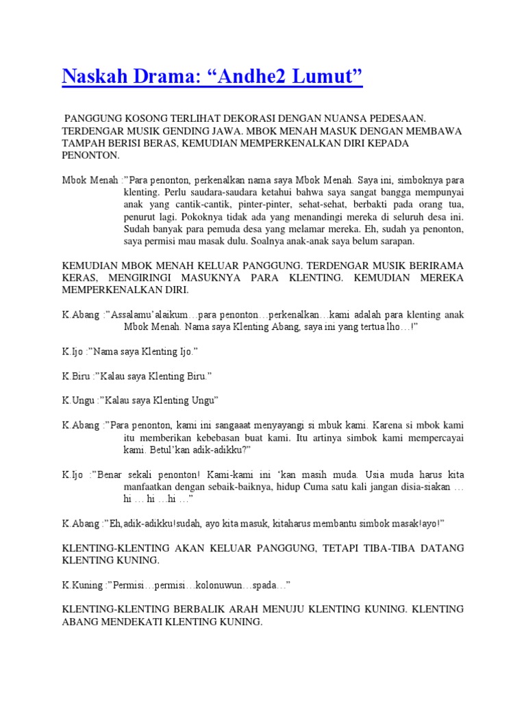 Naskah Drama "Andhe2 Lumut" | PDF