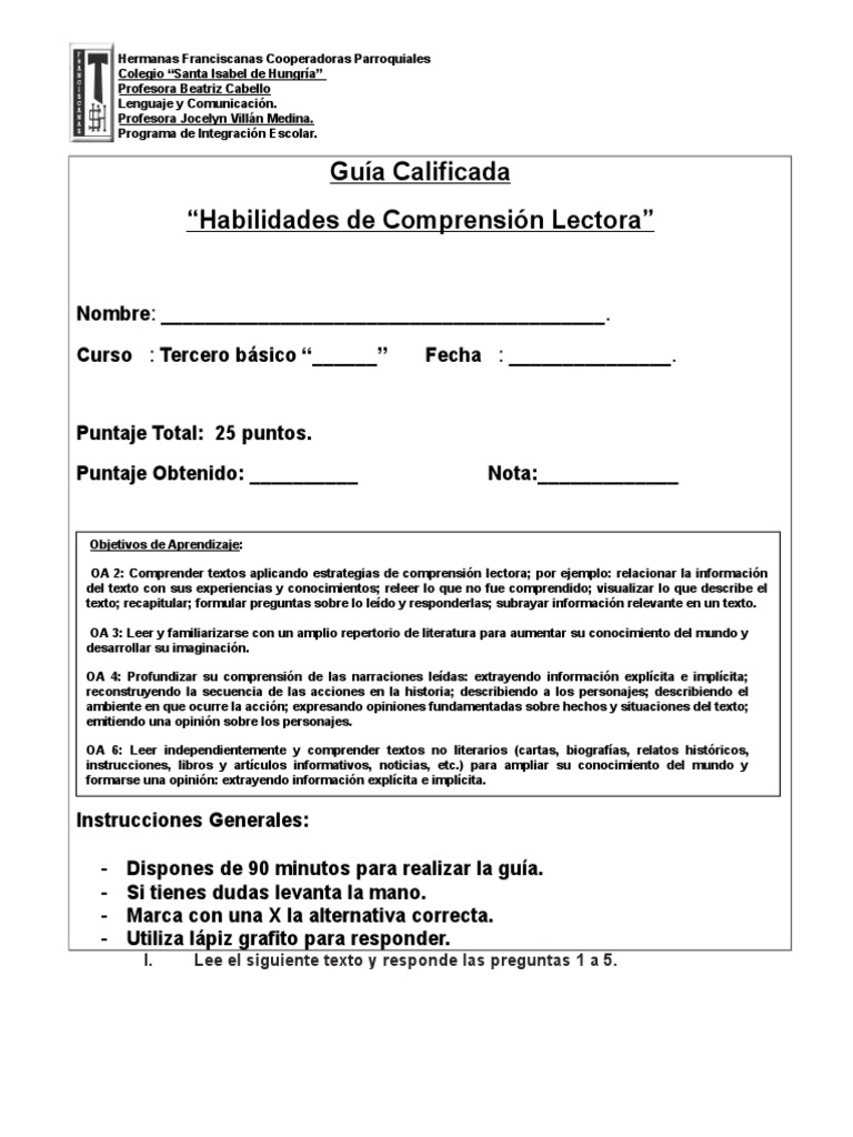 Guia Simce 3ros | PDF | Chile | Comprensión lectora