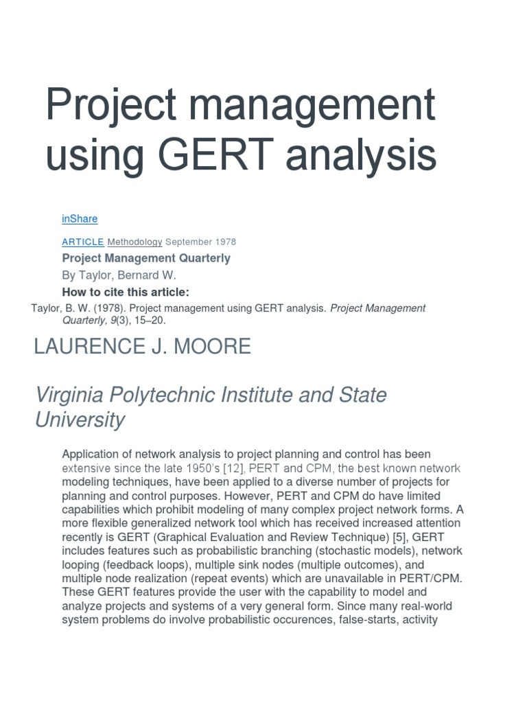 Project Management Using GERT Analysis | Download Free PDF | Project ...