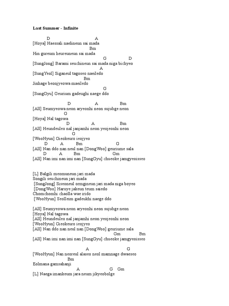 Last Summer - Infinite Lyrics | PDF | Language Arts & Discipline